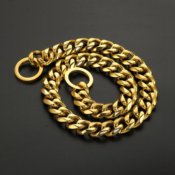 Gold Dog Chain Collar - Cuban Link 15/19mm Slip Chain | Big dog chains ...